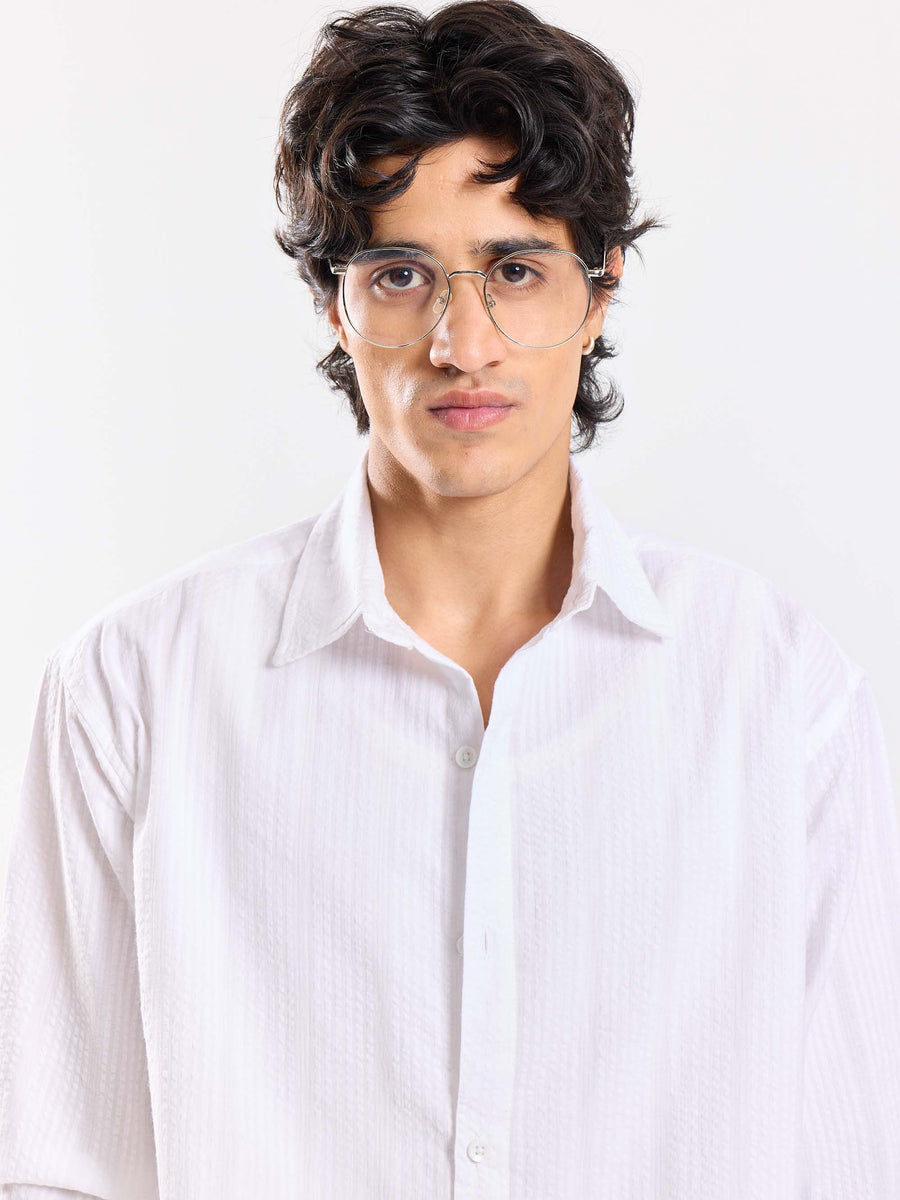Buy Relaxed Fit White Textured Shirt Online at Best Price | 5Feet11