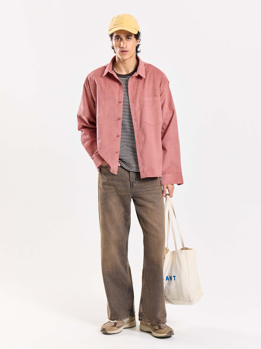 Buy Dusty Pink Corduroy Oversized Shirt Online at Best Price | 5Feet11
