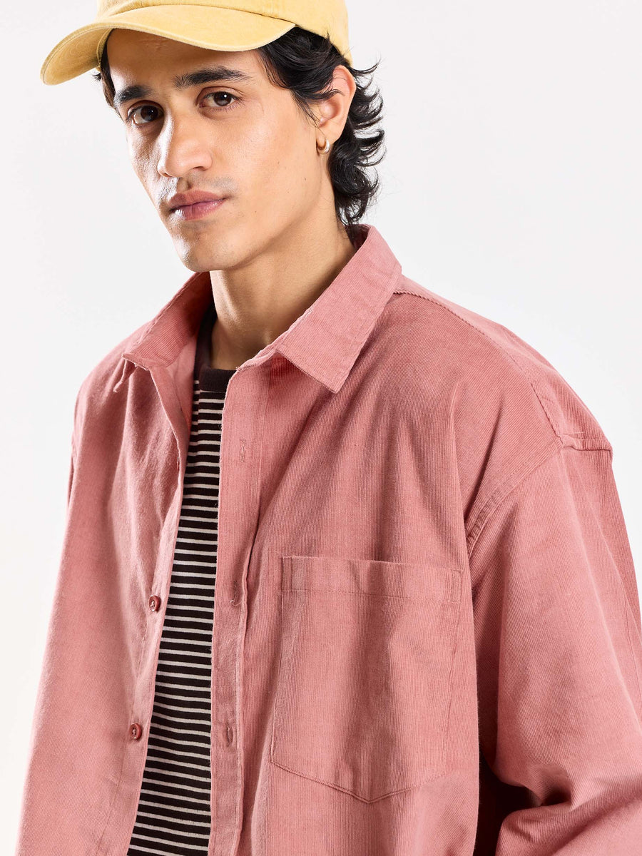 Buy Dusty Pink Corduroy Oversized Shirt Online at Best Price | 5Feet11
