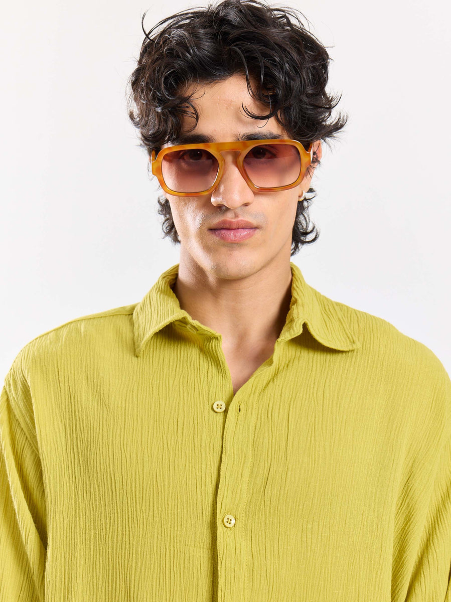 Buy Lime Green Wrinkled Shirt Online at Best Price | 5Feet11