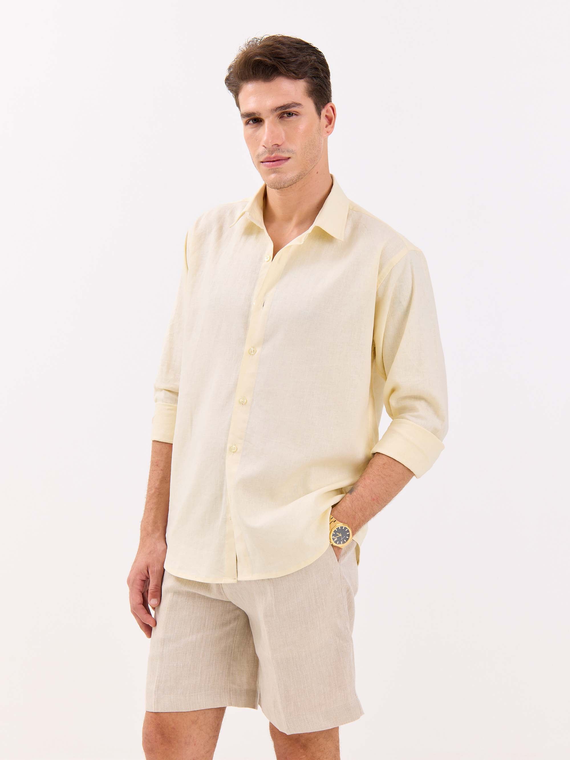 Buy Powder Yellow Linen-blend Shirt Online at Best Price | 5Feet11